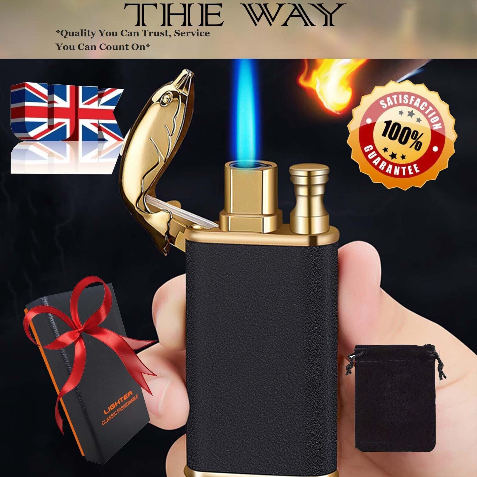 🇬🇧 Dual Flame Dolphin Lighter, windproof.Refillable Black. U.K seller ...