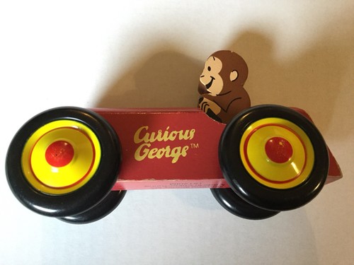Vintage Painted Wooden Wood & Plastic Curious George Toy Car, Schylling ...