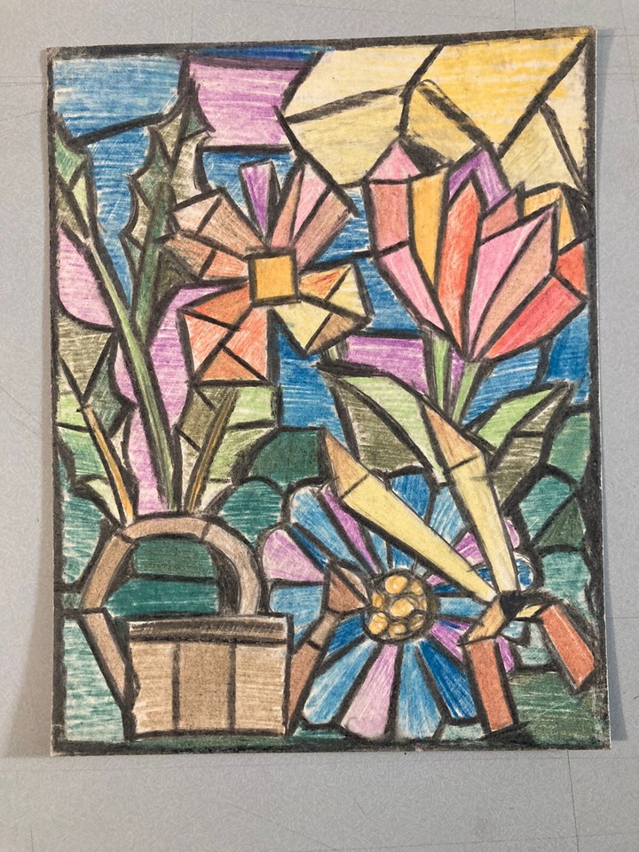 Very Beautiful Drawing Flower Scissors Color Pencil Plant Paper 1950 ...