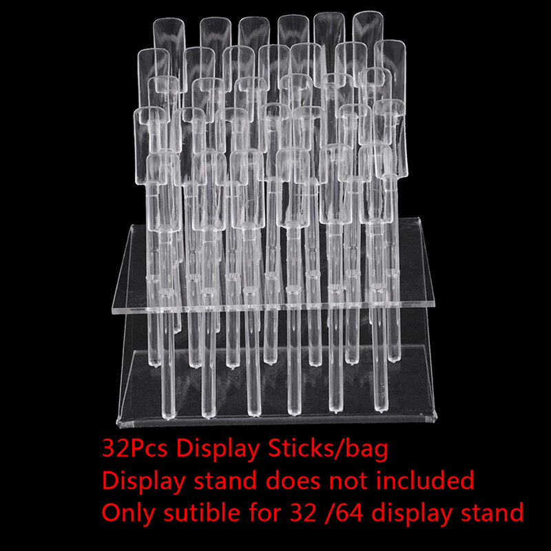 32 Tips Sticks Nail Art Clear Tips Display Stand Nail Polish Training ...