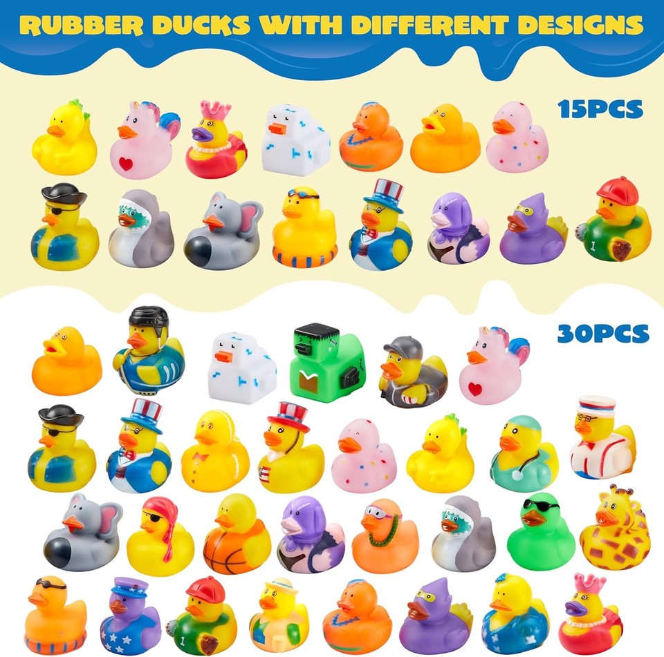 30 Pcs Random Assortment Rubber Ducks with Mesh Bag, Bath Toys for Kids ...