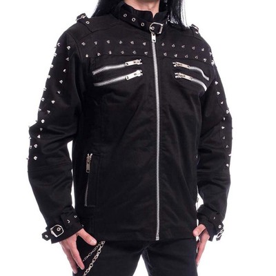 Men's Black Gothic Jacket Studded Zip Emo Cyber Punk style Coat | eBay UK