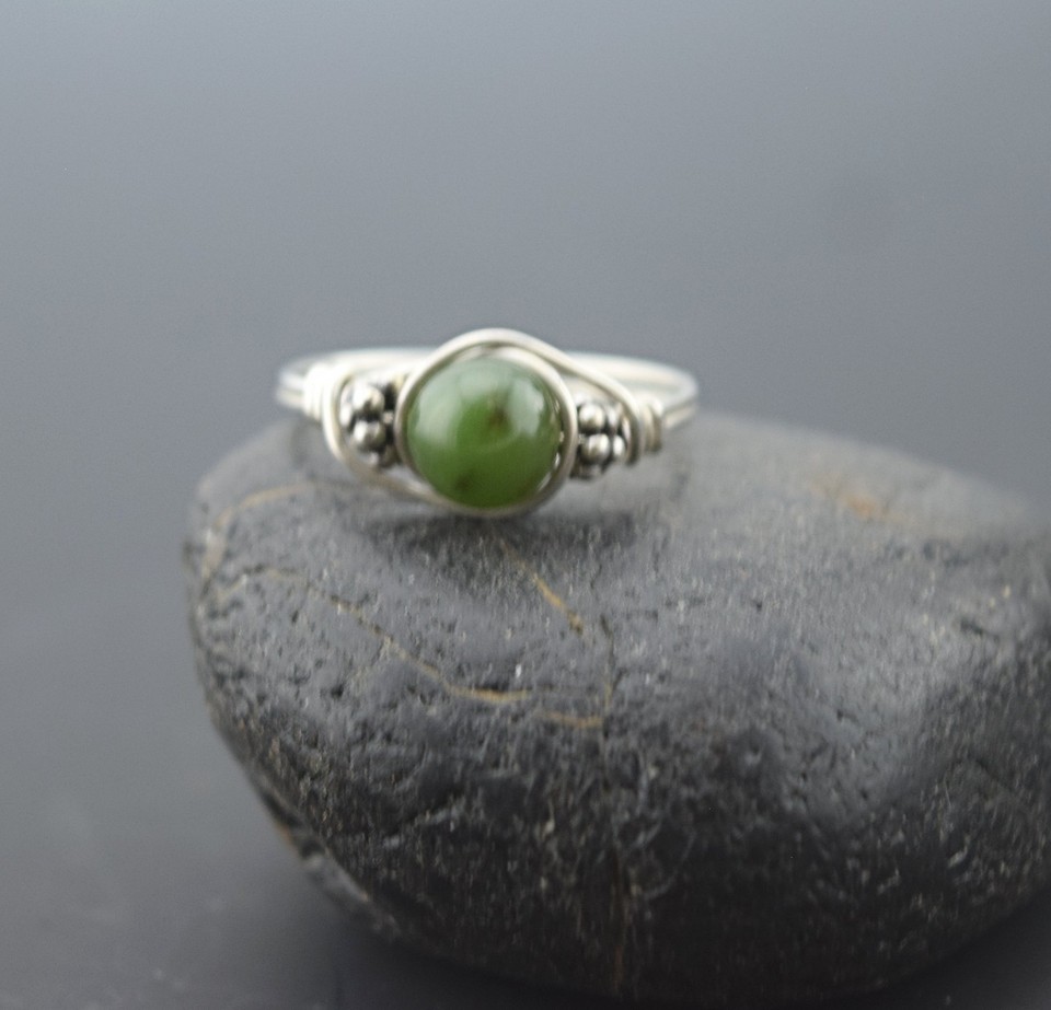 Nephrite Jade Bali Silver Wire Wrap Ring - ANY SIZE | eBay
