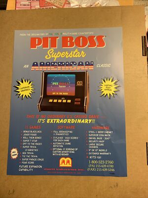 Original Old Stock 11- 8” superstar Pit Boss Merit arcade Video game AD ...