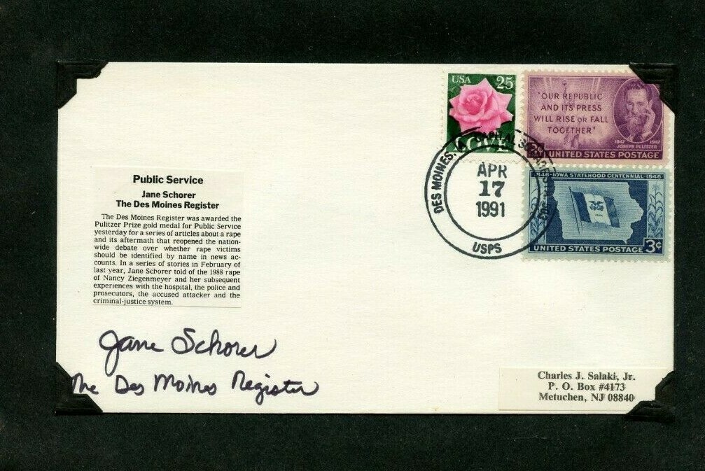 Autographed Envelope Jane Schorer Meisner journalist Pulitzer Prize ...