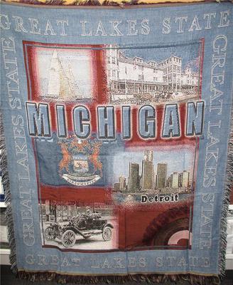 Michigan Great Lakes State Woven Tapestry Throw Blanket Wall Hanging ...
