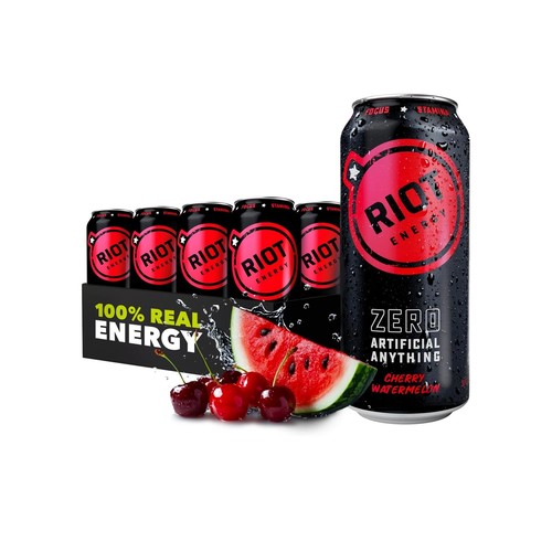 RIOT energy 100 Plant Powered Energy Drink CHERRY WATERMELON RIOT Keto ...