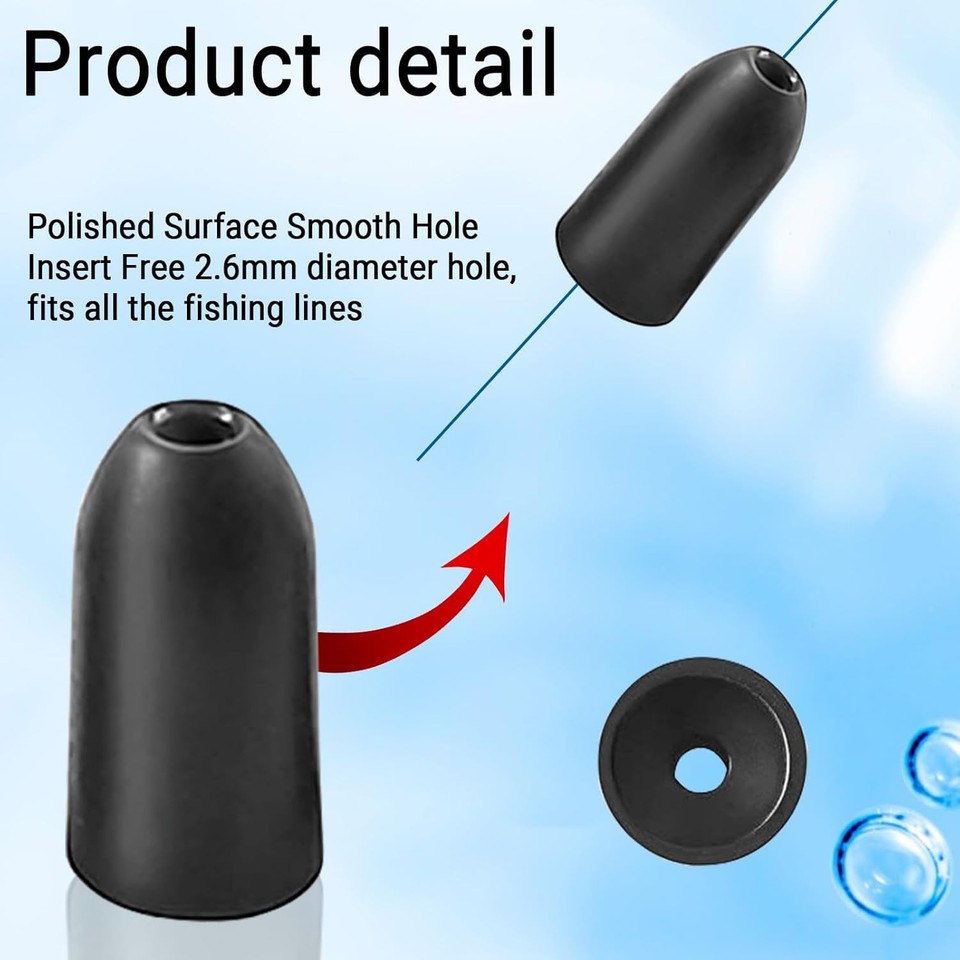 10 Pack Tungsten Bullet Fishing Weights, Insert Free Worm Large, Silver ...