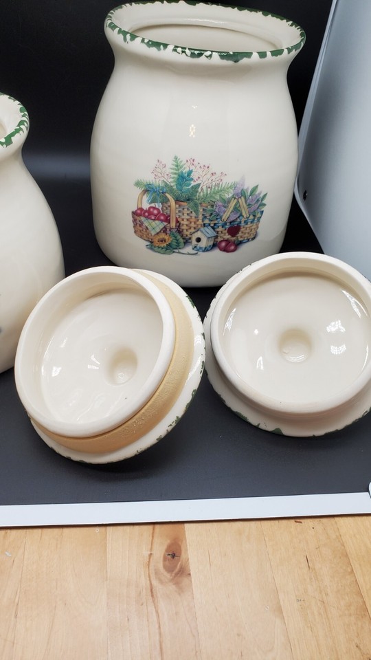 Buckeye Stoneware Ceramic 2 Piece Cannister Set Lids Country Cottage ...