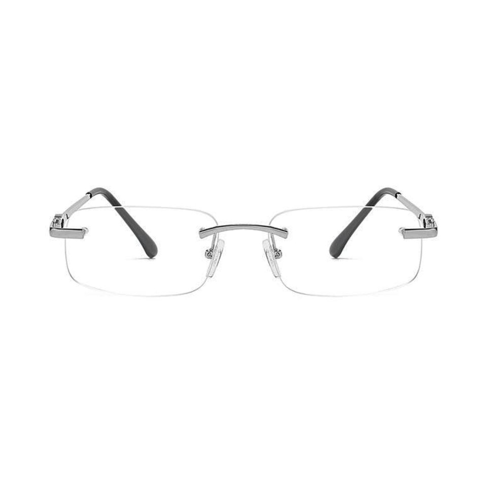 Designer Rimless Narrow Clear Lens Silver Wire Frame Metal Rectangular ...