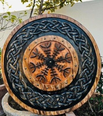Valhalla Shield, Medieval Celtic Round Shield, 24 Inches, Black and ...