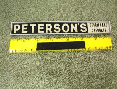 PETERSON`S STORM LAKE CHEROKEE IOWA METAL CAR TRUCK DEALER EMBLEM ...