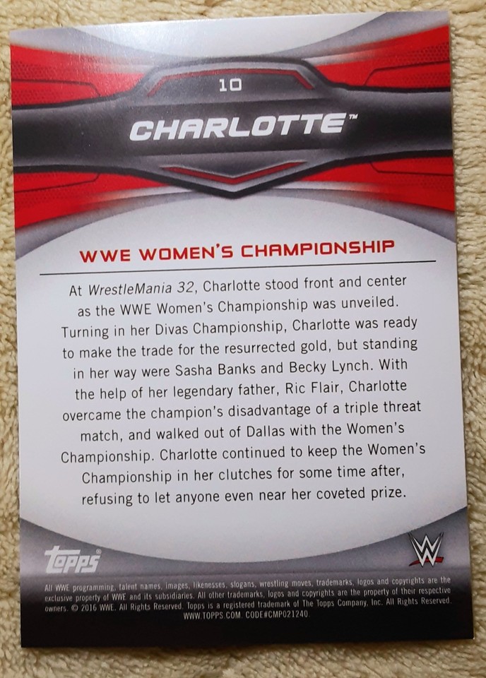 2016 Charlotte Flair #10 Topps WWE Divas Revolution Historic Women’s ...