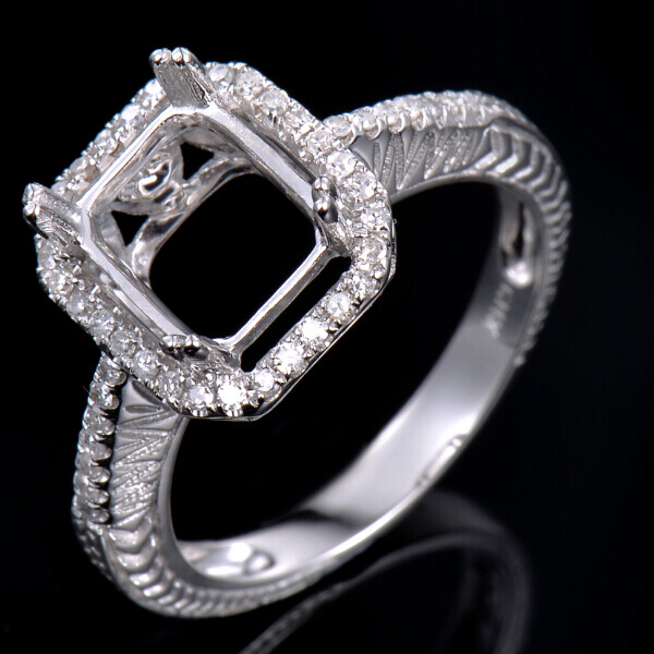 14K White Gold Emerald Cut 8×6mm Semi Mount Octagon Ring Setting ...