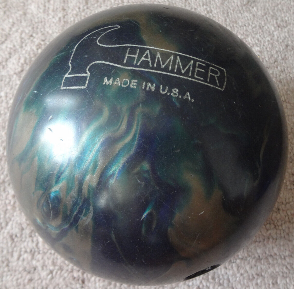 HAMMER ANGER RAW 13 lb 12.7 oz BOWLING BALL USA TEAL BLUE COPPER PEARL ...
