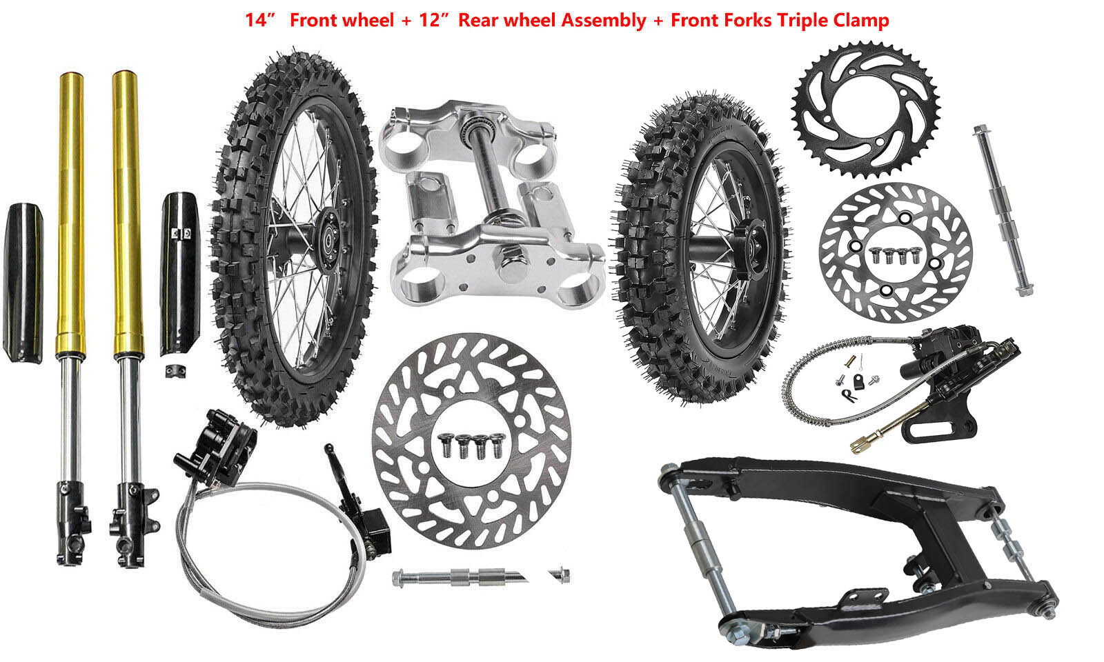 12" & 14" Wheel Kit 60/100-14 80/100-12 Front Forks Swing Arm KLX110 ...