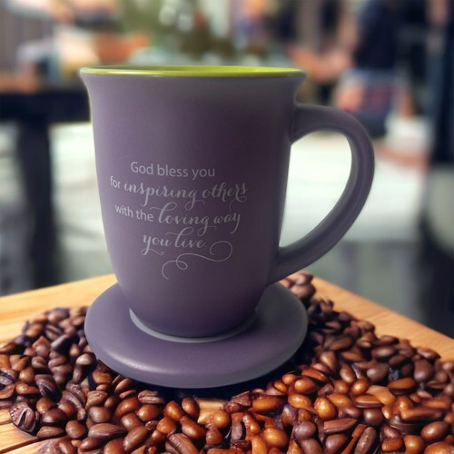 Coffee Mug Coaster Cup Lid Gift Set Inspiring Woman Purple New | eBay