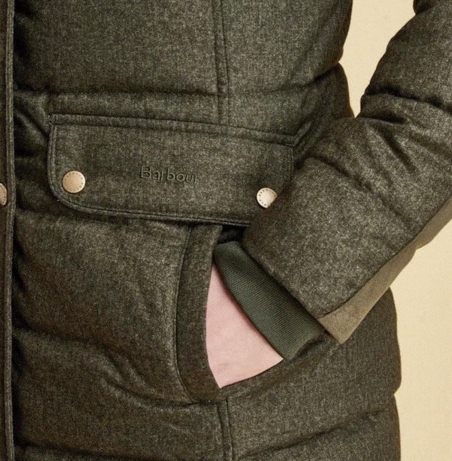 BARBOUR Goldfinch Quilted Padded Elbow Patch Jacket in Olive Size US 10 ...