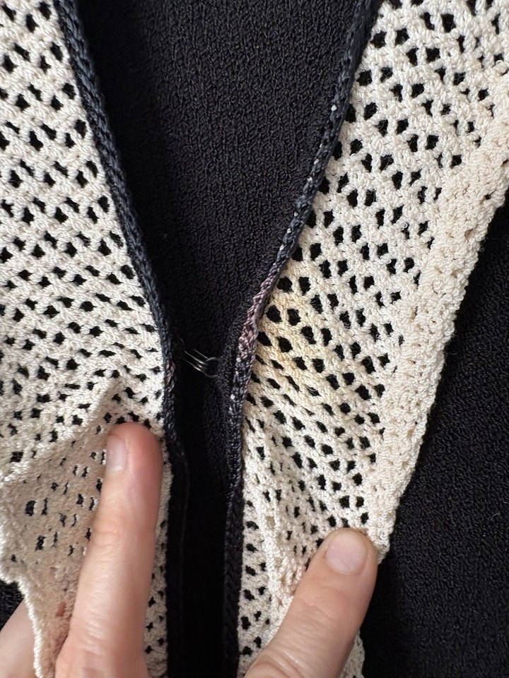 STEVE FABRIKANT PLUS BLACK &IVORY CROCHET KNIT WOOL BLEND CARDIGAN ...