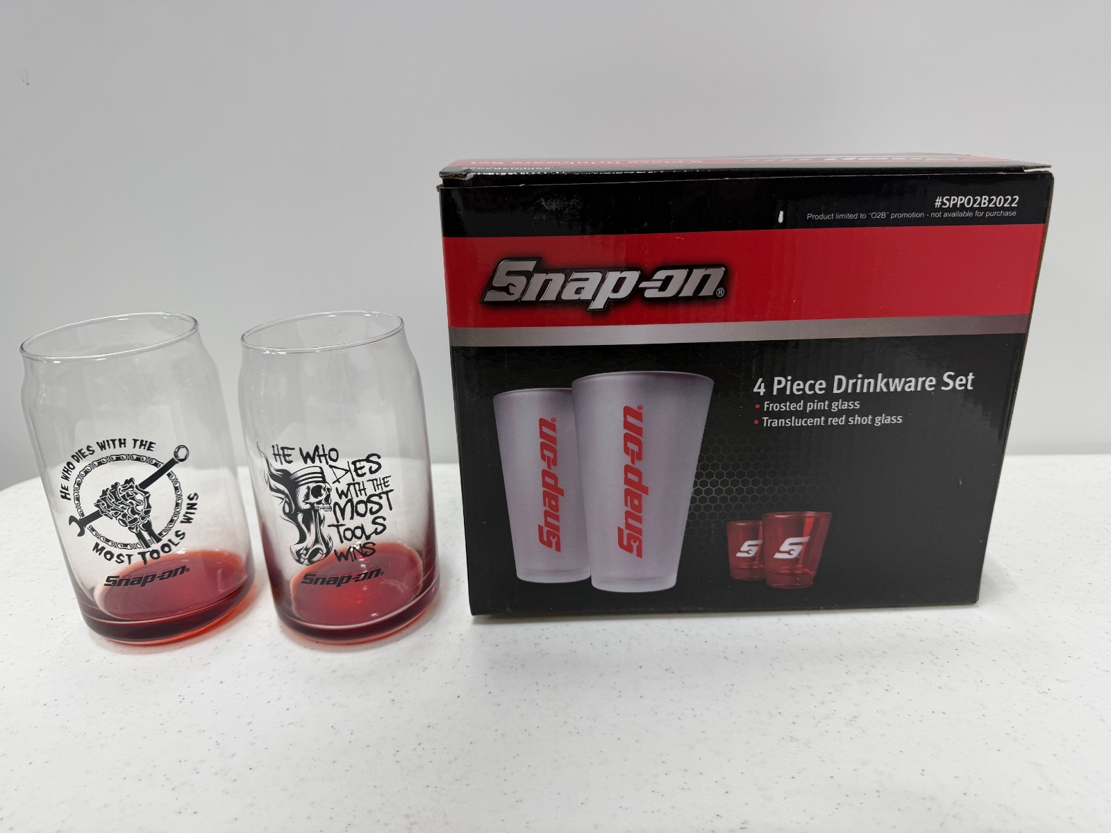 Snap-on 6pc Drinkware Set Pint & Shot Glasses + He Who Has Tools Wins ...