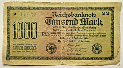 1922 Germany 1000 Mark Post WW1 Pre WW2 Banknote Paper Money Kaiser ...