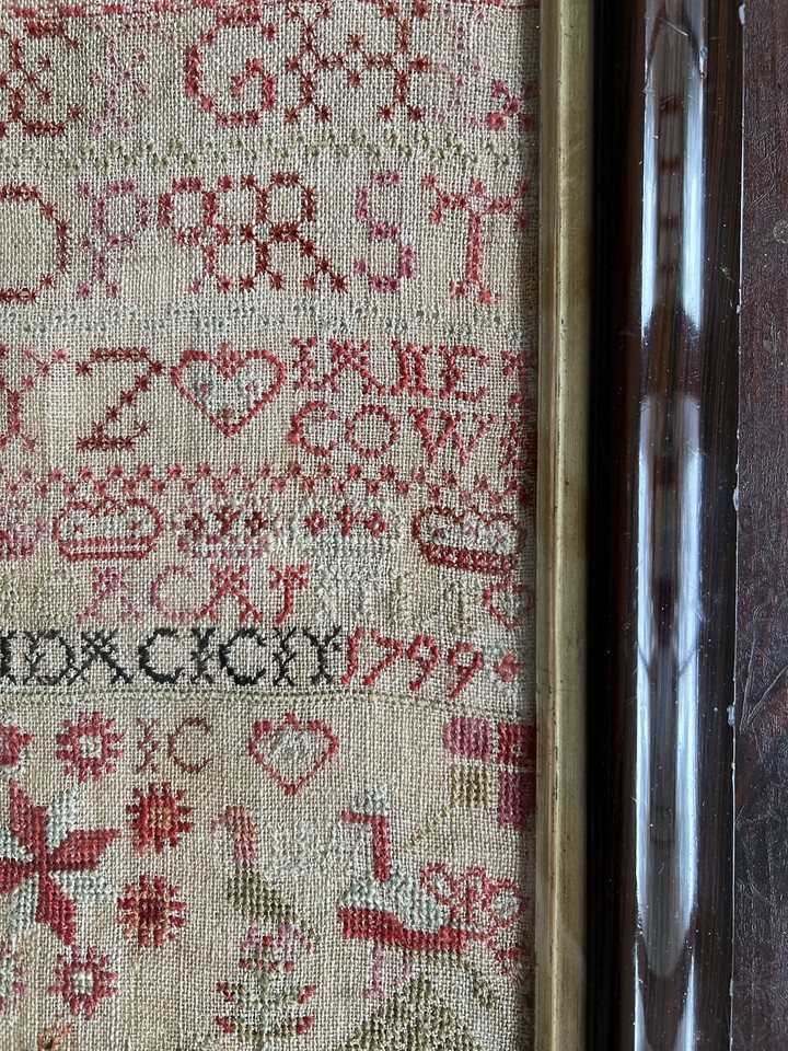 Antique English Needlework Sampler Janet Cowie 1799 | eBay
