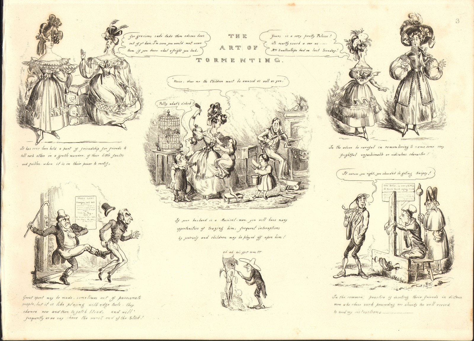 1840 VICTORIAN PRINT ~ THE ART OF TORMENTING No 3 ~ HENRY HEATH ...