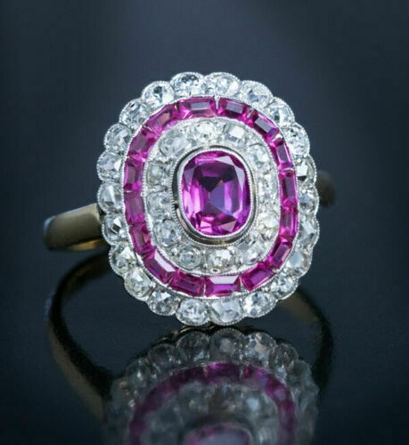 14K White Gold Over 2Ct Simulated Ruby Target Halo Vintage Art Deco ...