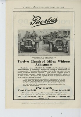 1906 Peerless Motor Car Co. Ad: Model 14 on Glidden Tour. REV is Pope ...