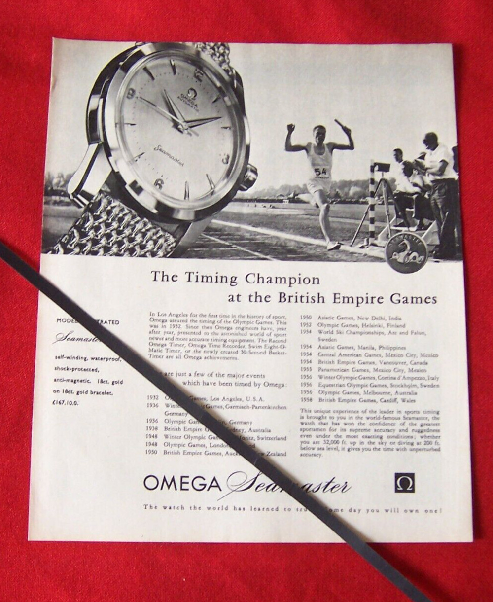OMEGA SEAMASTER WATCH 1958 ORIGINAL VINTAGE PRESS ADV… - Gem