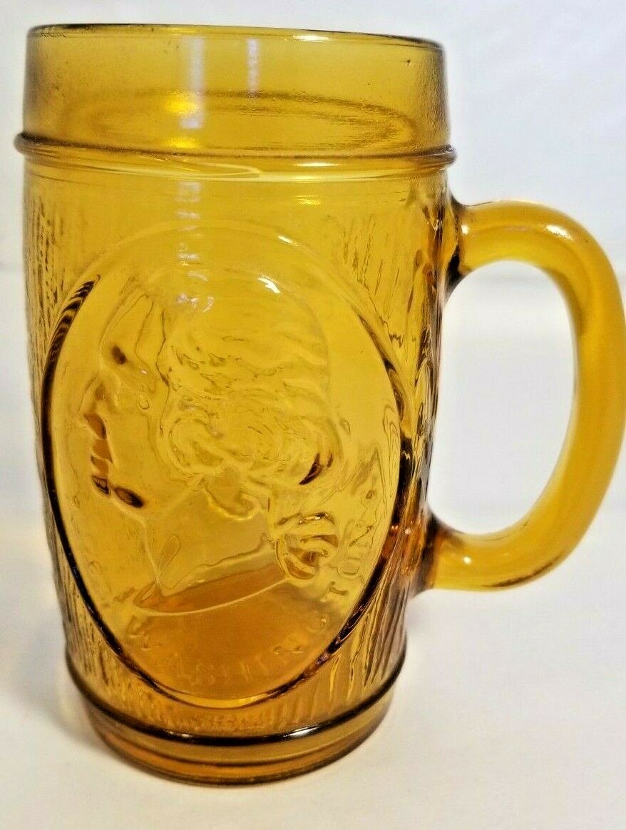 Vintage Amber Glass Cup Mount Vernon George Washington Beer Mug 16 0z ...