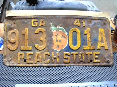 LICENSE PLATE GEORGIA 1941 913 PEACH 01A ART CRAFTS DECOR RUSTIC ...
