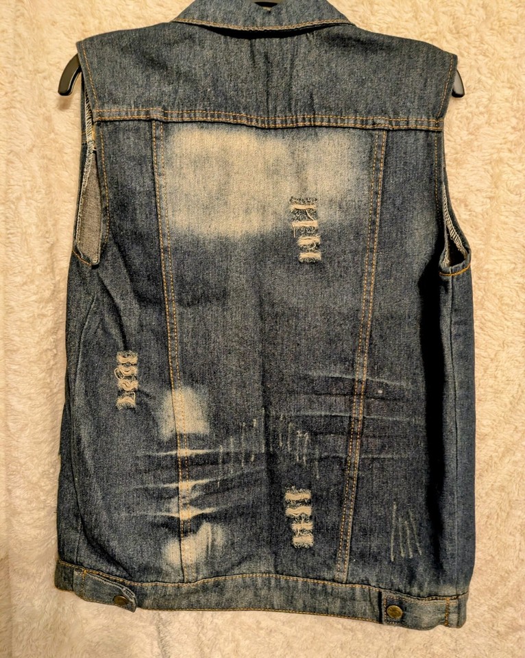Unbranded- Distressed Jean Jacket Vest Unisex sz Med NWOT | eBay
