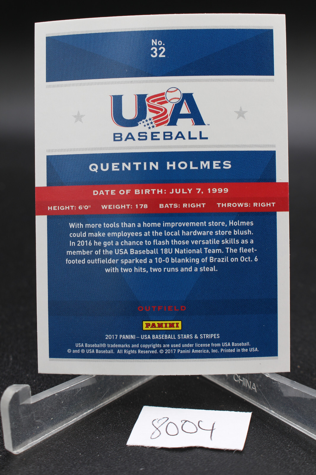 2017 Panini USA Baseball Stars & Stripes Longevity Quentin Holmes #32 ...