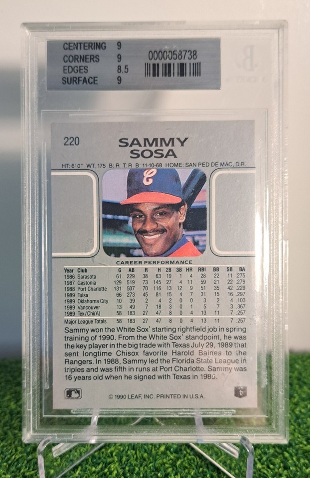 1990 Leaf Sammy Sosa Rookie #220 BGS MINT 9! 💎 Chicago White Sox | eBay