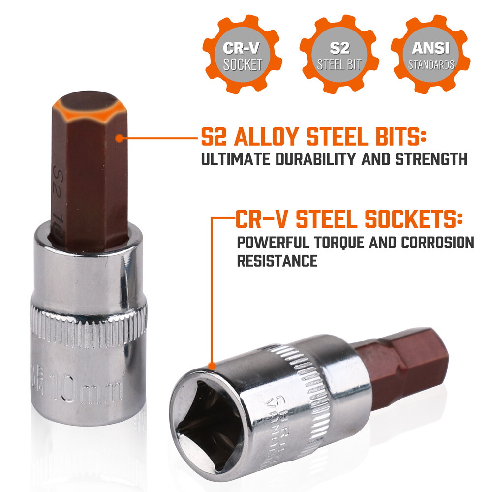 32Pcs Hex Bit Socket Set S2 Steel Allen Key 1/4" 3/8" 1/2" Drive SAE ...