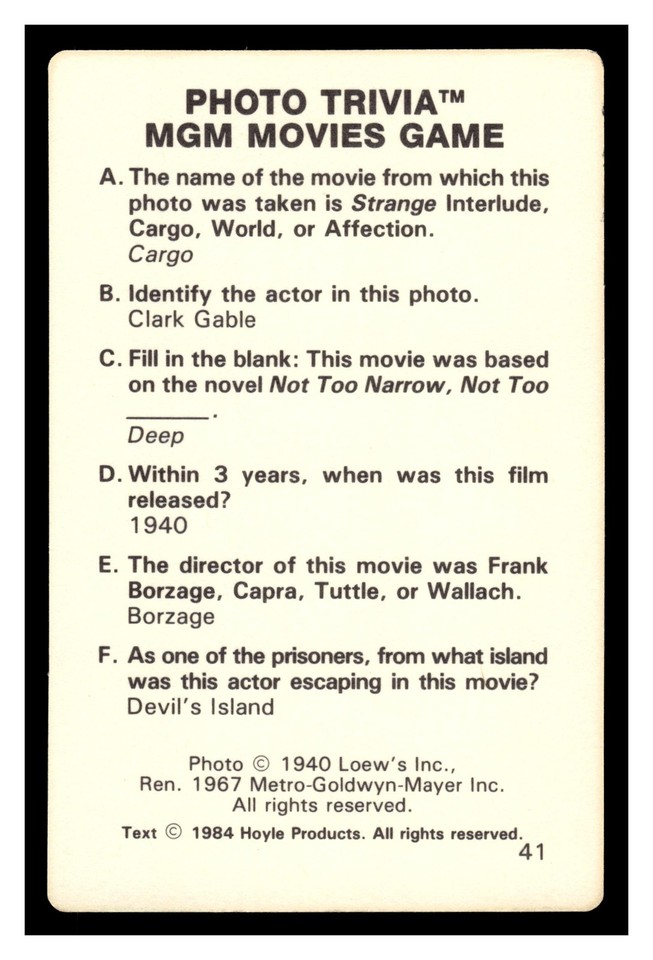 Clark Gable #41 1984 Hoyle Photo Trivia MGM Movies Game | eBay