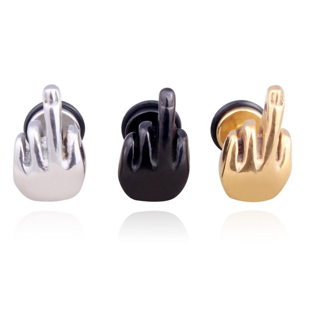 Male Female Punk Style Ear Dangler Stud Earring Earrings Middle Finger ...