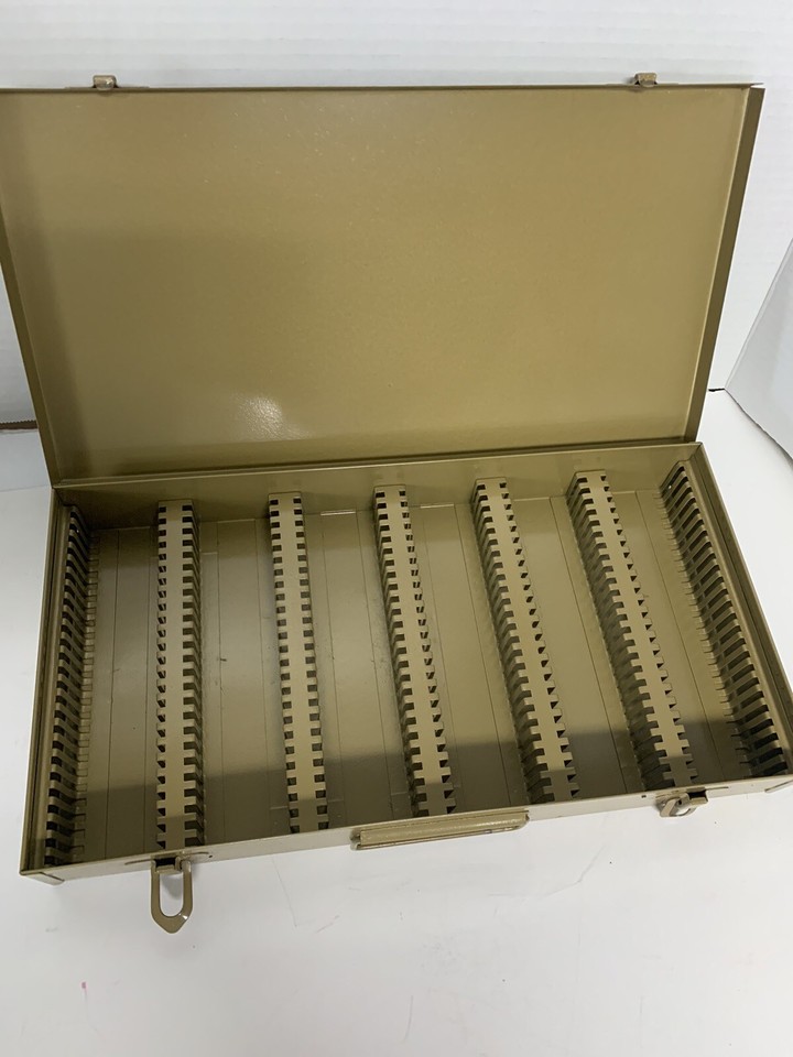 Vintage Gold Metal 35mm 2x2 Photo Slide Storage Case Box Holds 150 ...