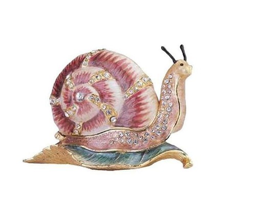 Jeweled Enameled Pewter Snail Hinged Trinket Ring Jewelry Box Terra ...