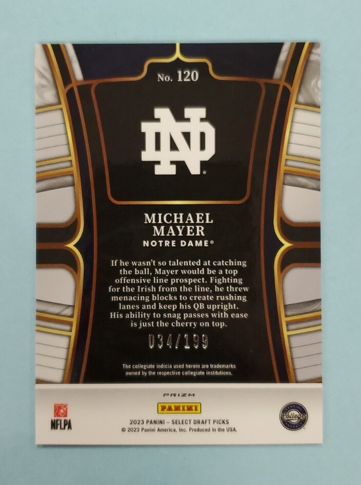 2023 Panini Select Draft Michael Mayer Tri-Color Prizm Rookie RC #120 ...
