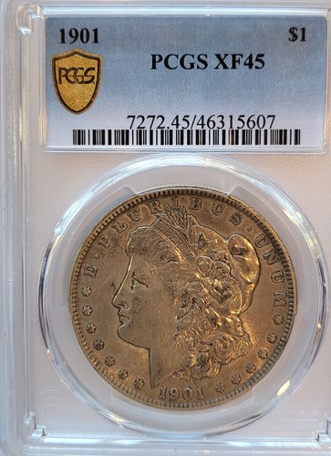 1901-P PCGS XF-45 Gold Shield Morgan Dollar, lustrous with light steel ...