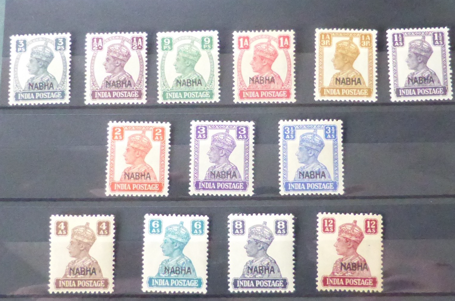 INDIA - NABHA GVI 1942-5 SET OF 13, STAMPS OF INDIA OPTD MOUNTED MINT ...