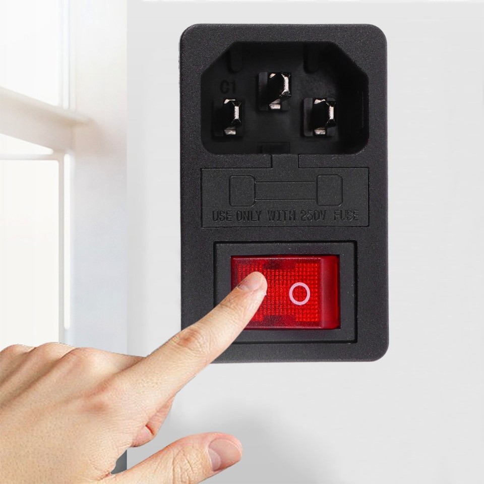 10a 250v Power Switch 3-Pin Ac Power Socket Inlet With Rocker Switch ...