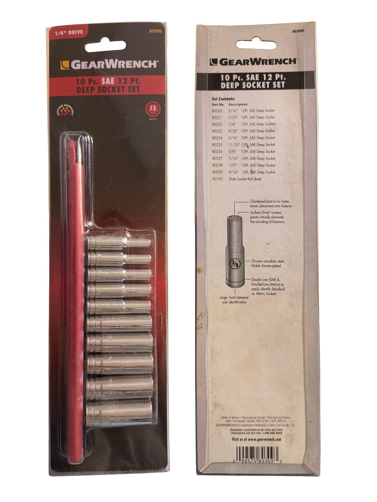 GearWrench 10 pc SAE 12 pt Deep Socket Set 1/4" Drive 80309D | eBay
