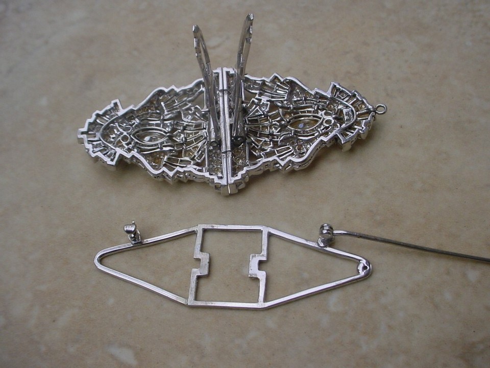 Smashing Art Deco Platinum Brooch/ Jacket Clips, Close to 5 Carats In ...