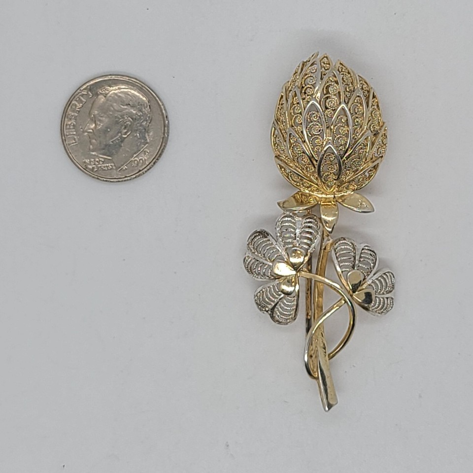 Van Lou Sterling Silver Vermeil Filigree Germany Floral Flower Pin ...