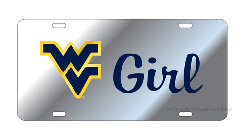 WVU WEST VIRGINIA Mountaineers Mirrored "WV Girl" License Plate / Car ...