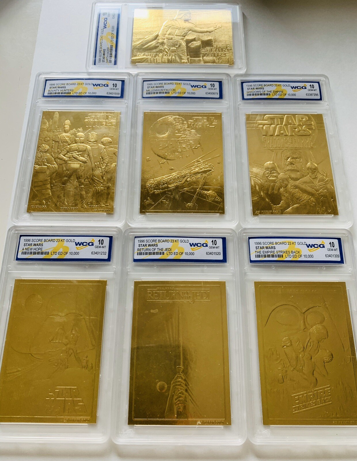 1996 Score Board 23KT Gold Star Wars WCG Graded 10 Gem Mint Set of 7 ...
