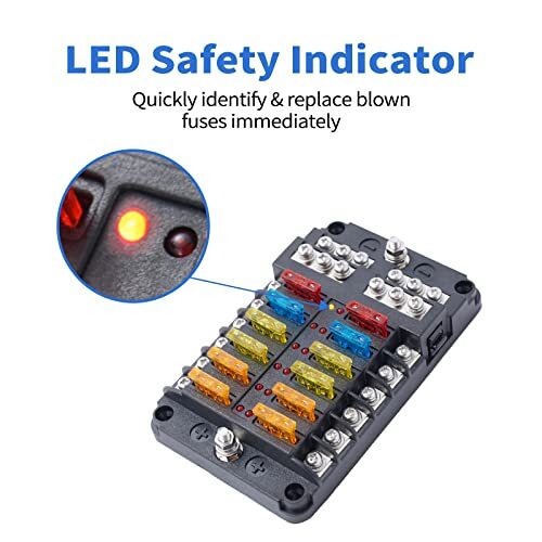 12v Fuse Block 12 Way Marine Fuse Block With Led Indicator Dampproof ...